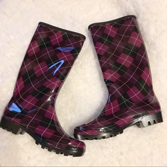 Henry Ferrera | Shoes | Sherpa Lined Purple Plaid Rain Boots | Poshmark
